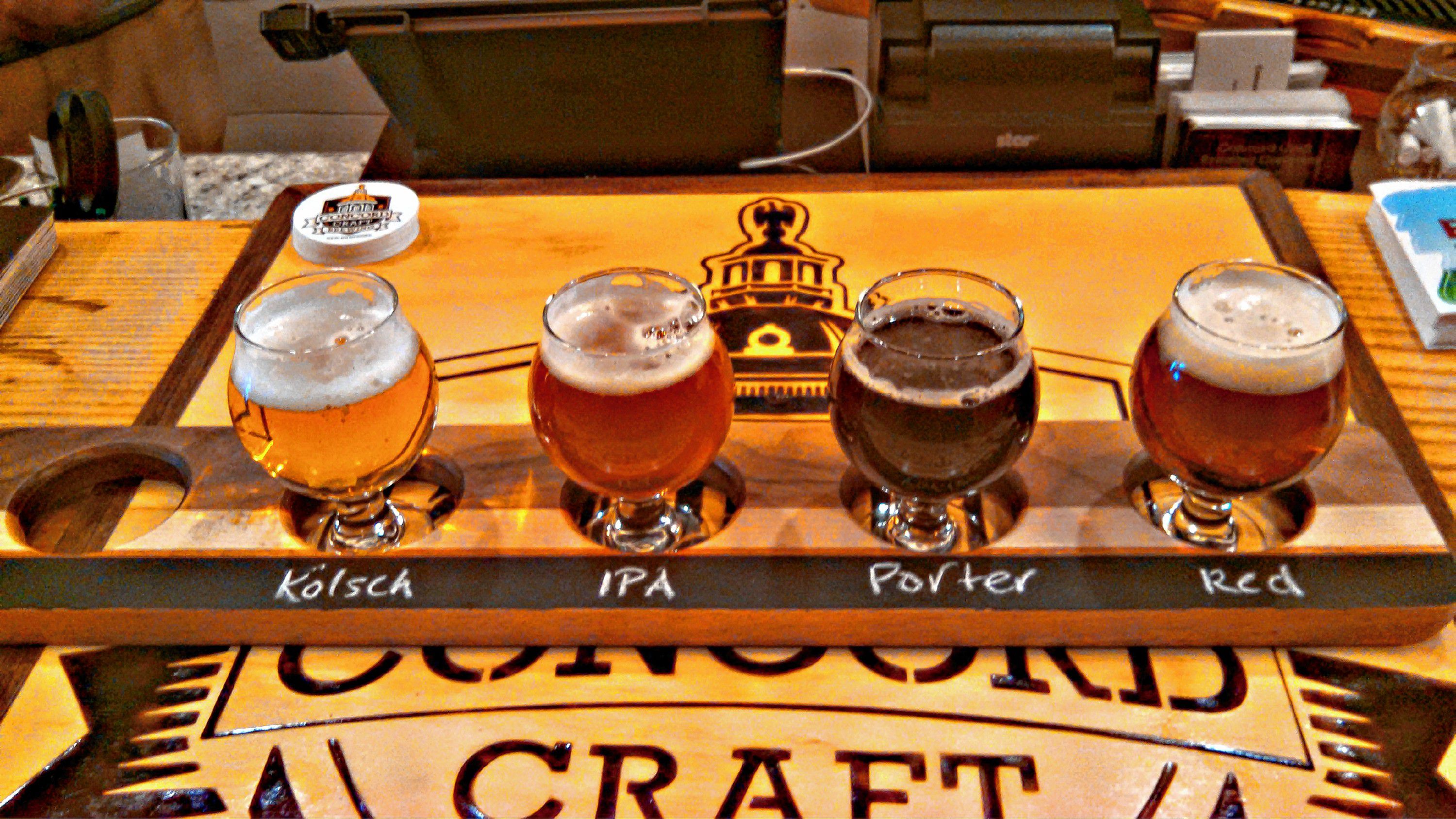 A full flight of Concord Craft Brewing Co.’s offerings: kolsch, IPA ...