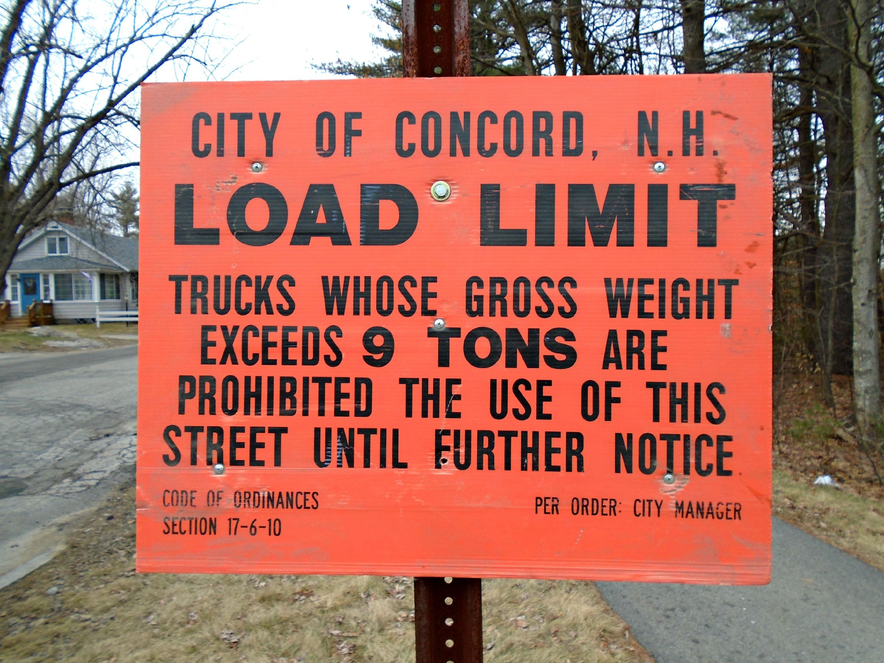 Load limit sign. Courtesy - The Concord Insider