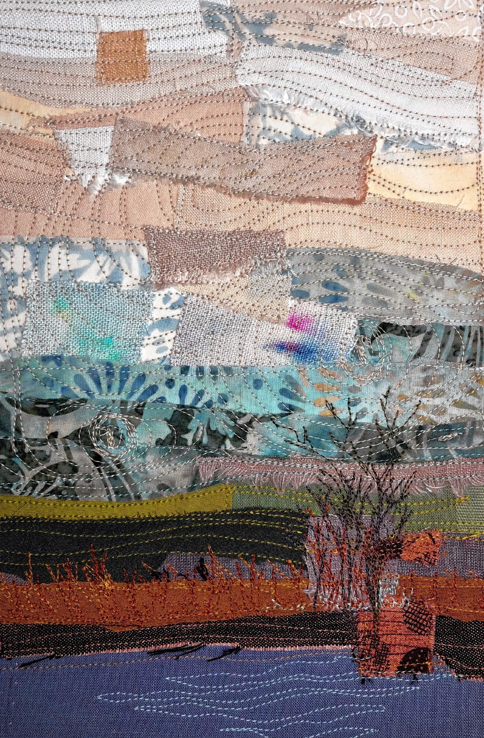 “Fade to Autumn,” a fabric collage by Cheryl Miller. - The Concord Insider