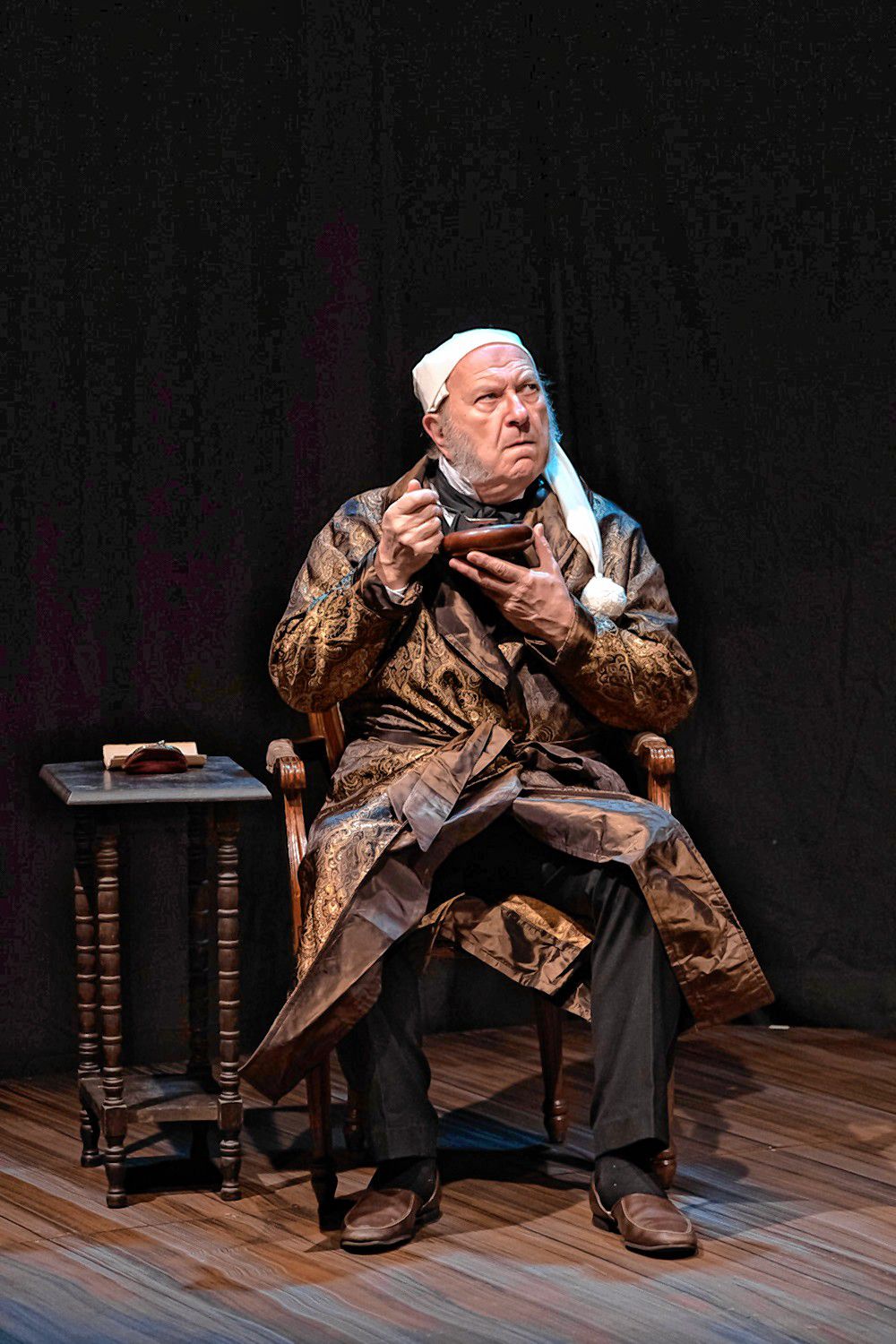 Erik-Hodges-as-Scrooge-eating-gr - The Concord Insider